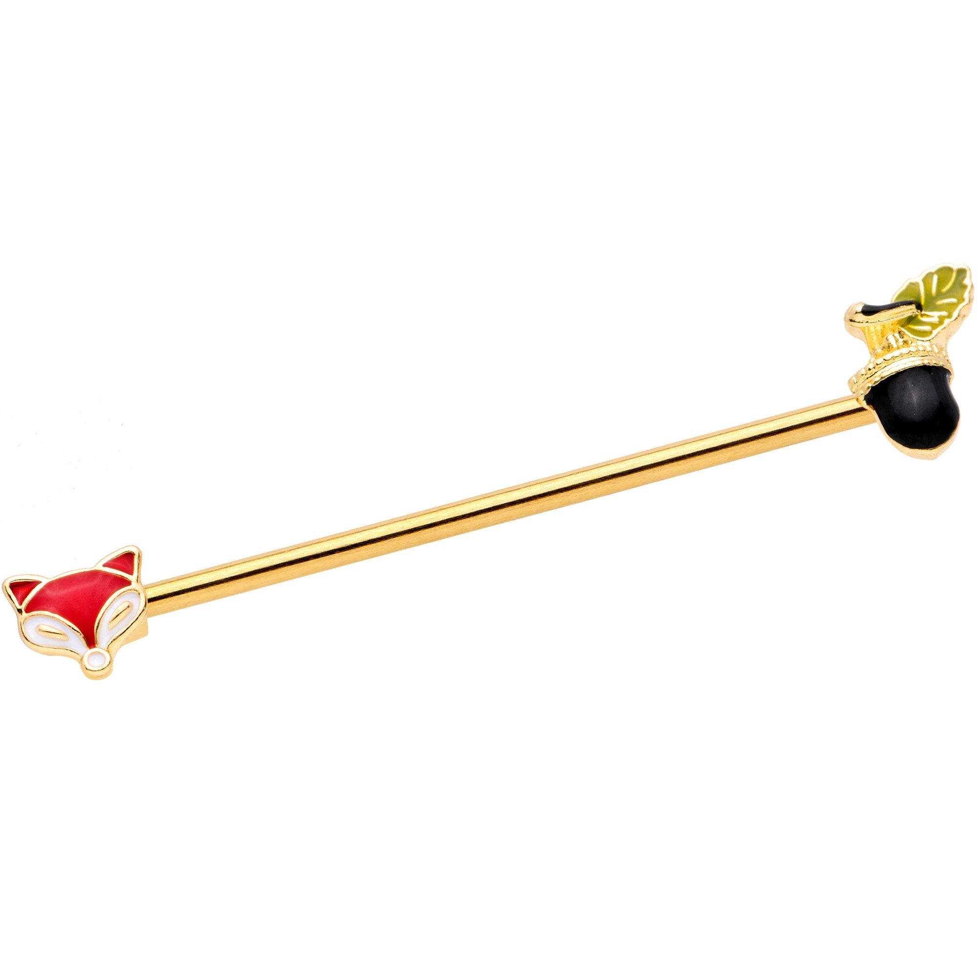 14 Gauge Gold Tone Fox and Acorn Industrial Barbell 38mm – Body Candy B2B