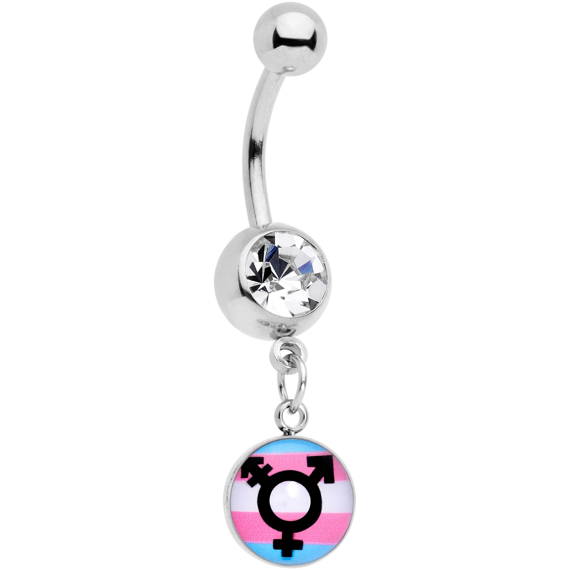 Clear Gem Pink Blue White Transgender Pride Logo Dangle Belly Ring ...