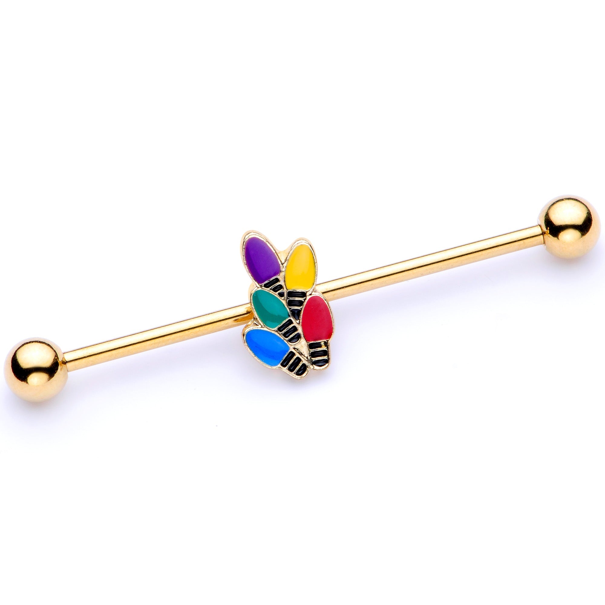 14 Gauge Gold Tone Christmas Lights Industrial Barbell 38mm – Body ...