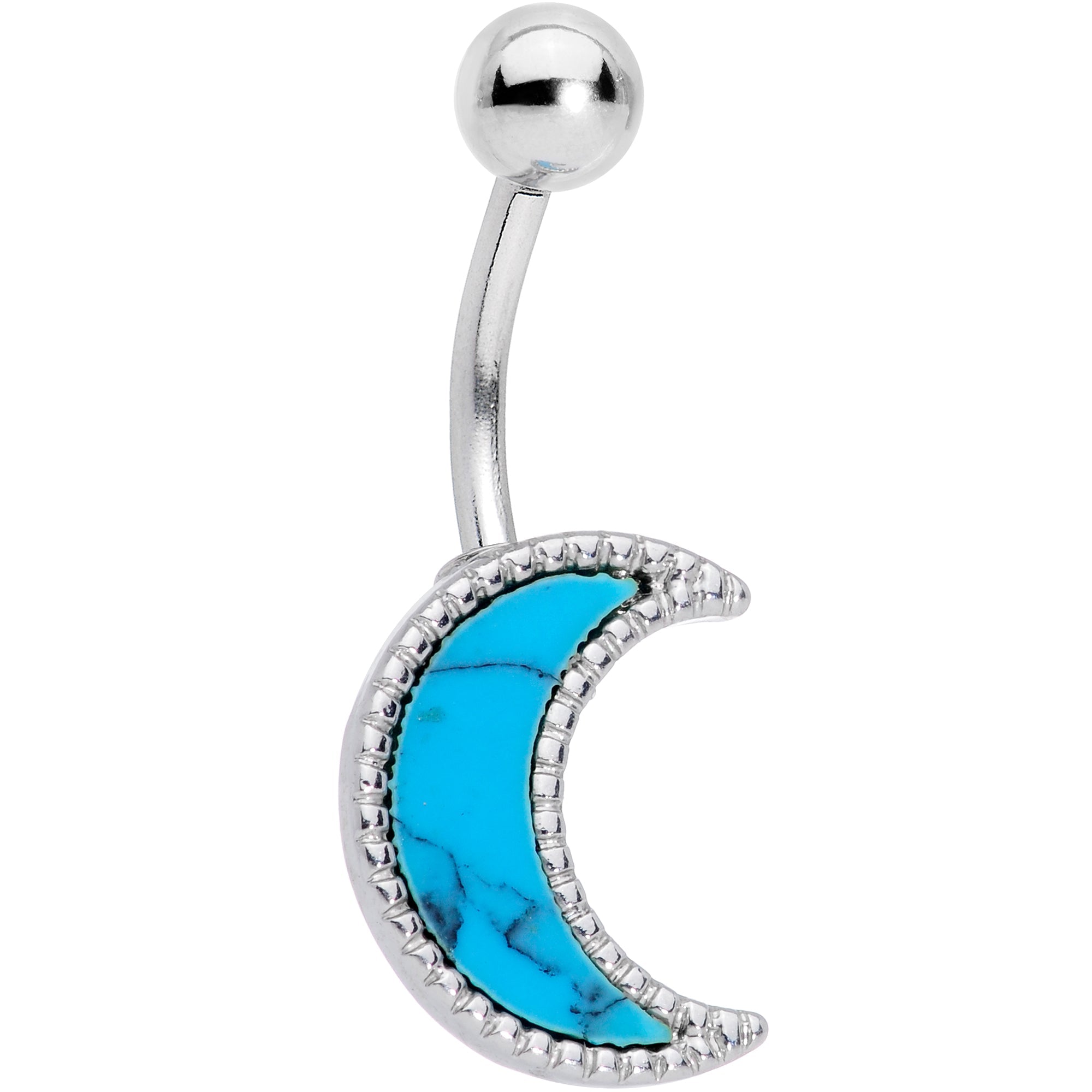 Faux Turquoise Crescent Moon Belly Ring – Body Candy B2B